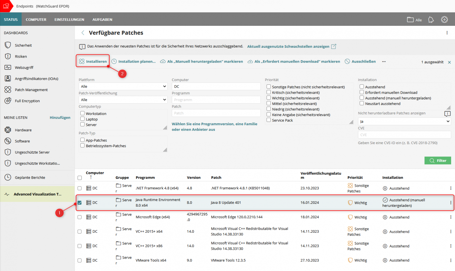 Howto Download Und Installation Von Manuellen Patches Via Watchguard Patch Management Boc It